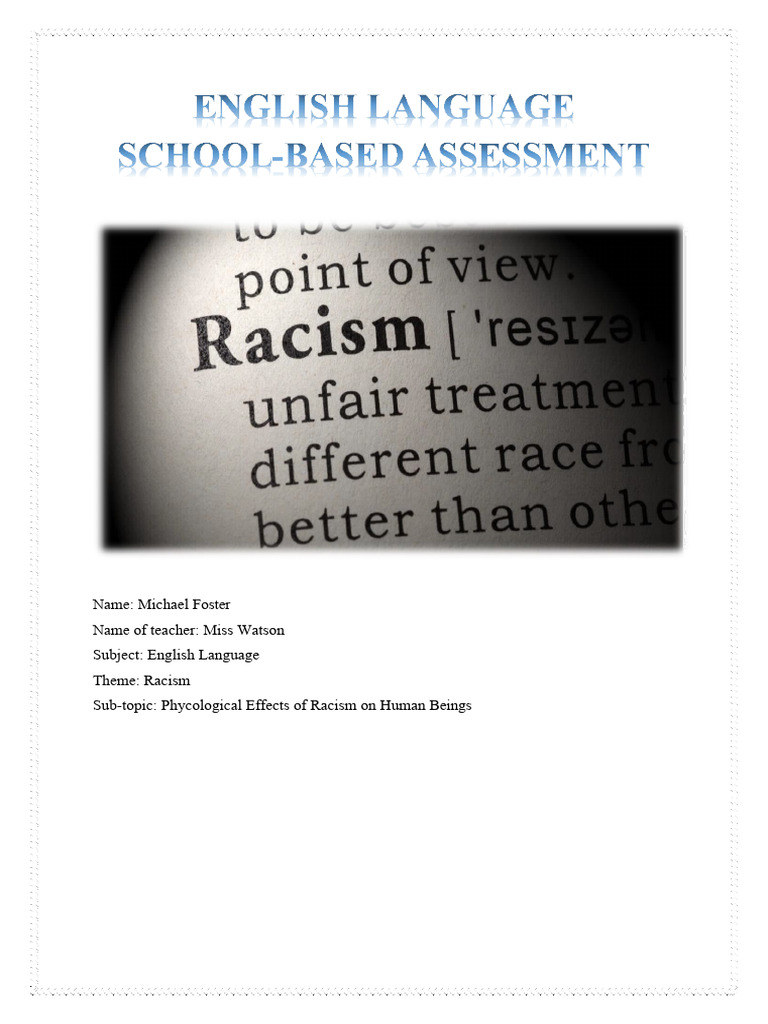 English Language SBA M.F | PDF | Mental Disorder | Racism