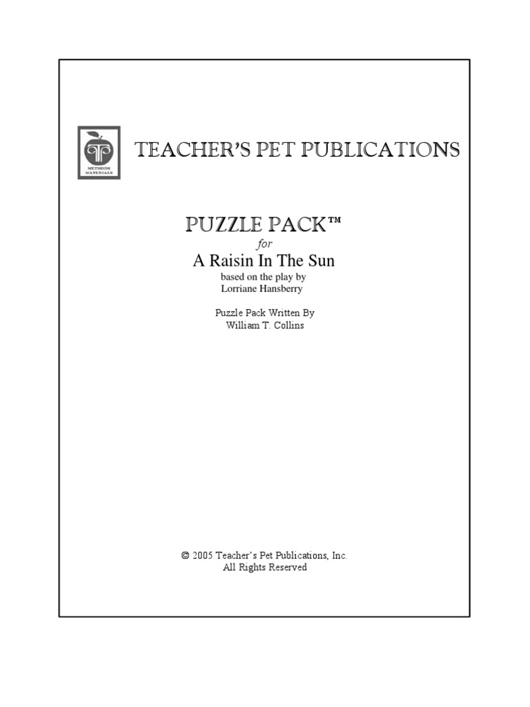 A Raisin in The Sun - Puzzle Pack | PDF | Entertainment (General) | Leisure