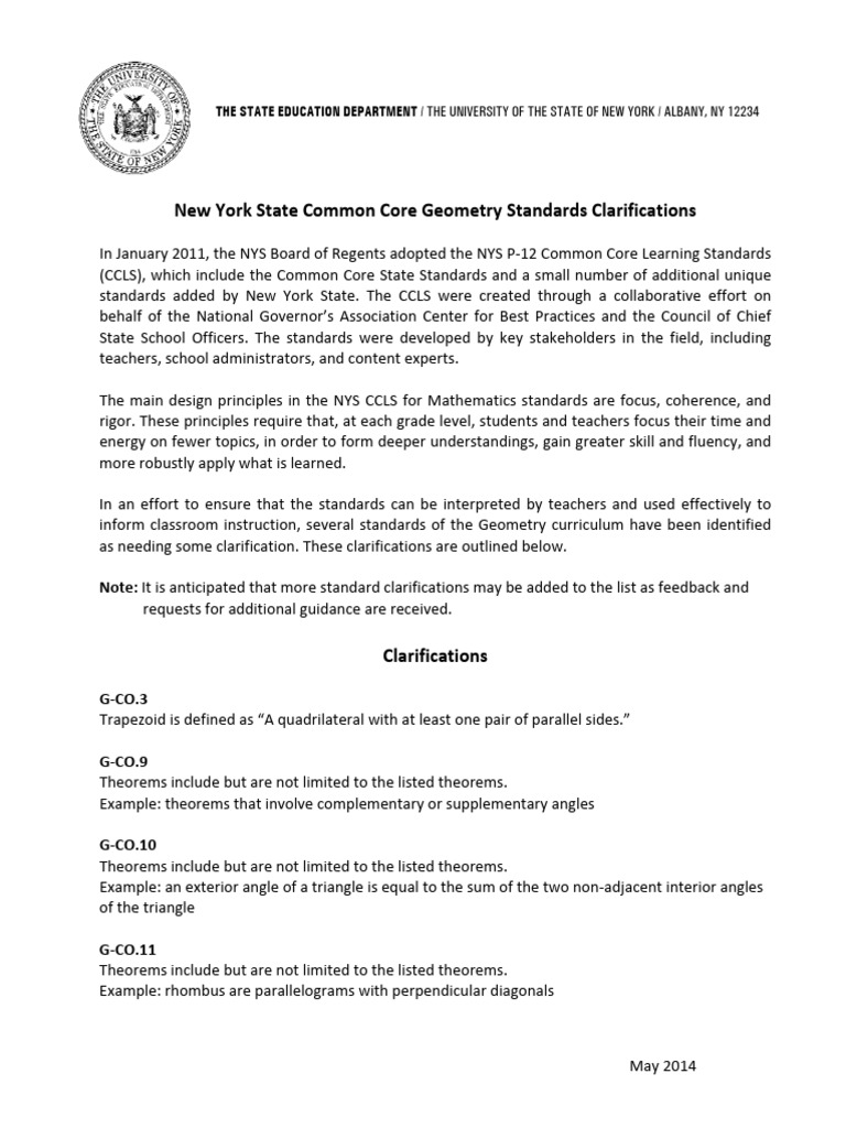 NYS Common Core Geometry Standards | PDF | Triangle | Elementary Geometry
