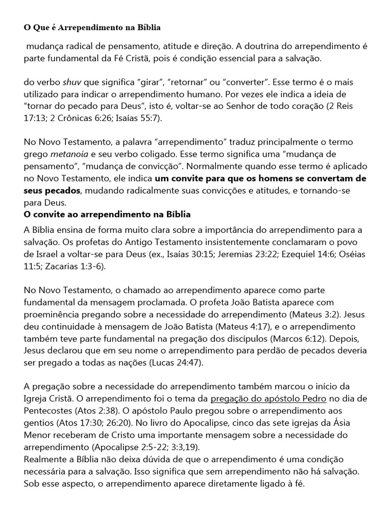 Arrependimento na Bíblia: Significado e Importância | PDF | Pecado | Sermão