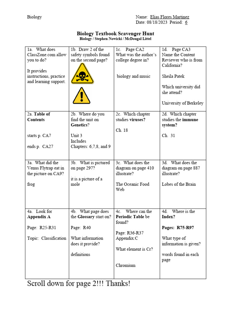 Biology Scavenger Hunt Guide | PDF | Cognition | Cognitive Science