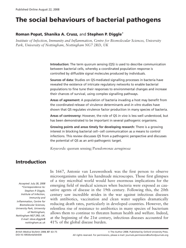 7the Social Behaviours of Bacterial Pathogens | PDF | Pseudomonas Aeruginosa | Biofilm
