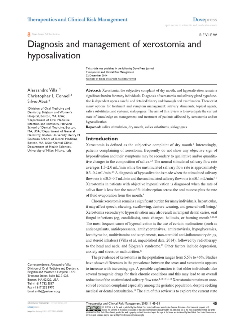 Hyposalivation and Xerostomia | PDF | Saliva | Medicine