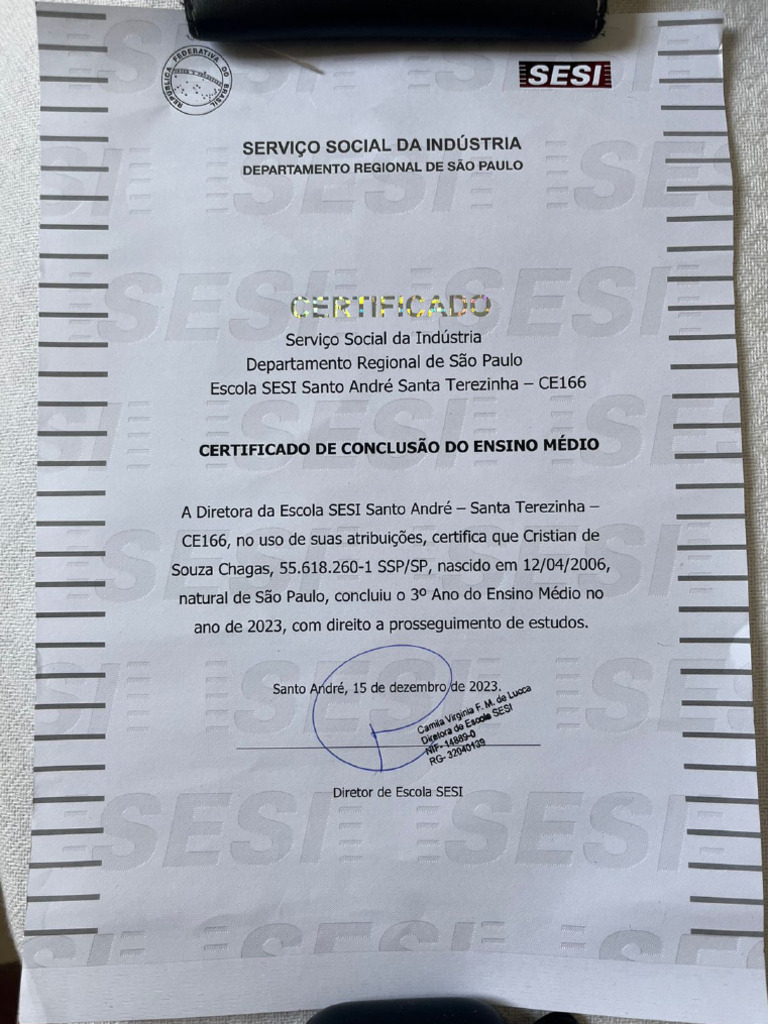 Cristian de Souza Chagas - Certificado de Conclusão Ensino Médio | PDF