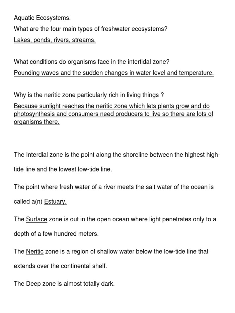Freshwater and Marine Ecosystems Overview | PDF | Science & Mathematics