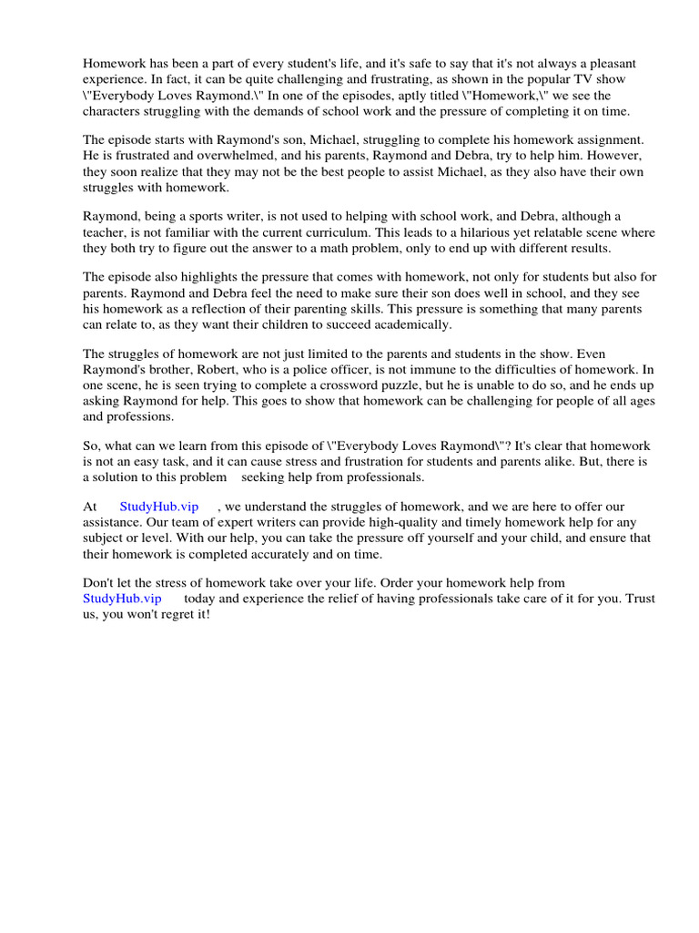 Everybody Loves Raymond Homework Episode | PDF | Homework