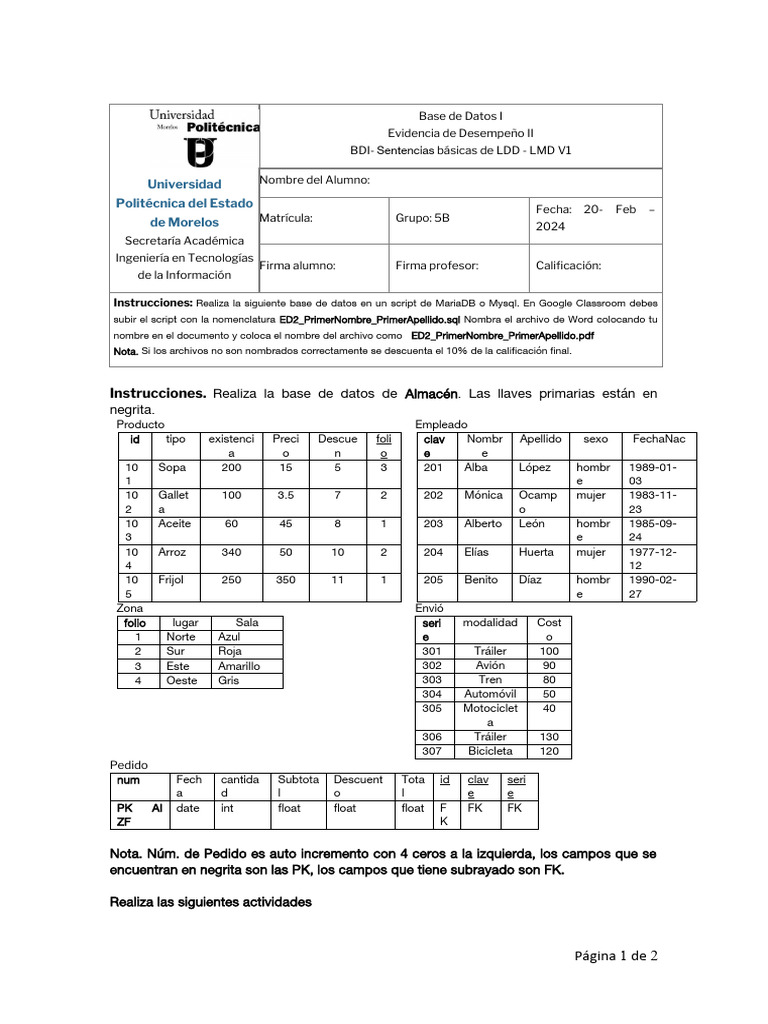 Tareas SQL para Ingeniería TI | PDF | Software de gestión de datos | Bases de datos