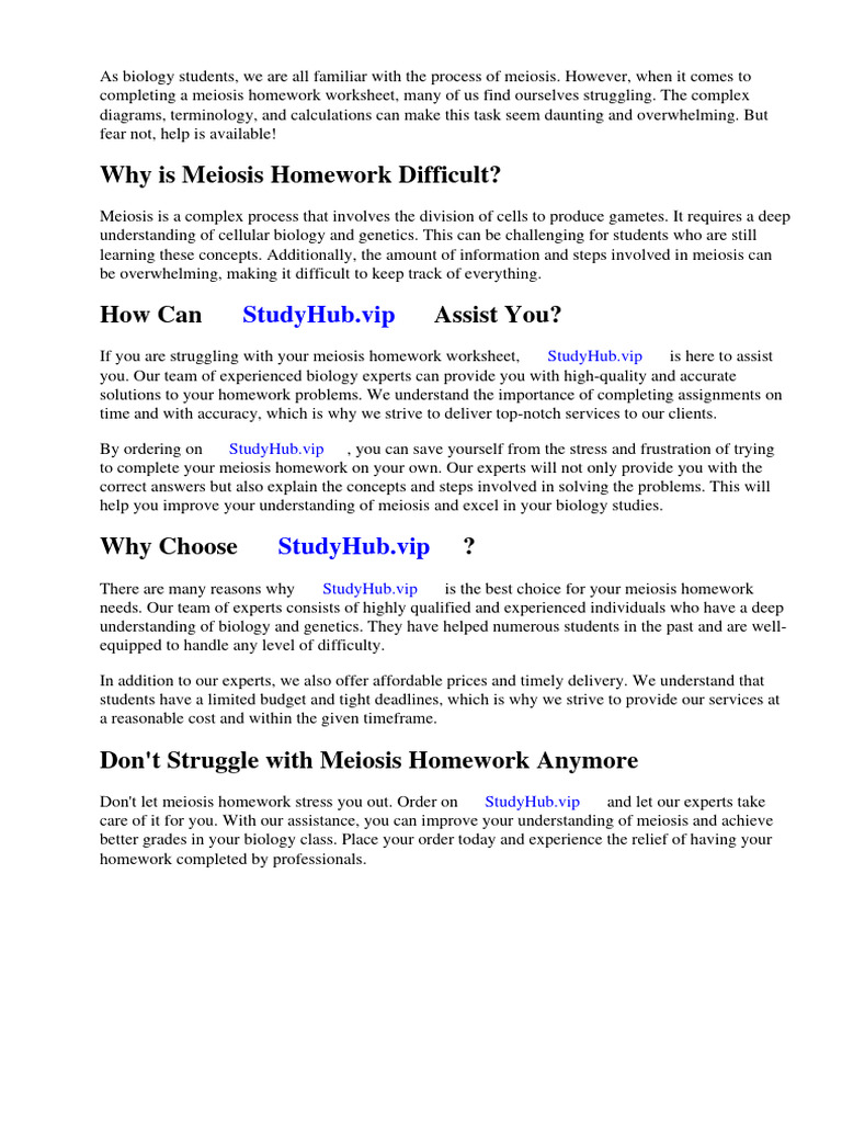 Meiosis Homework Worksheet | PDF | Meiosis | Ploidy