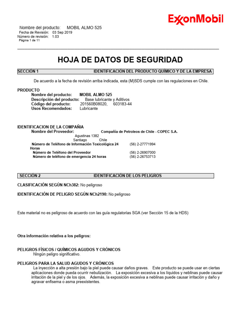 Mobil Almo 525 | PDF | Guante | Higiene