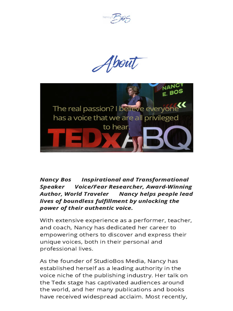 Empowering Voices: Nancy Bos Speaker | PDF | Singing | Performing Arts