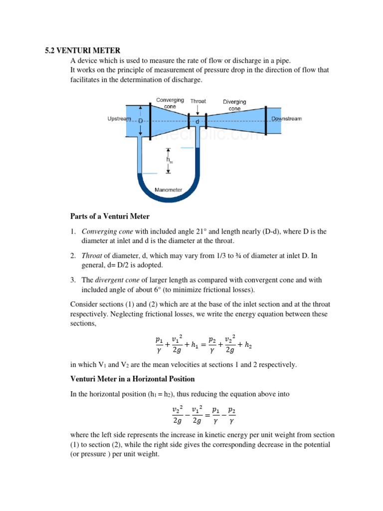 MODULE 5 - Venturi Meter | PDF | Fluid Dynamics | Civil Engineering