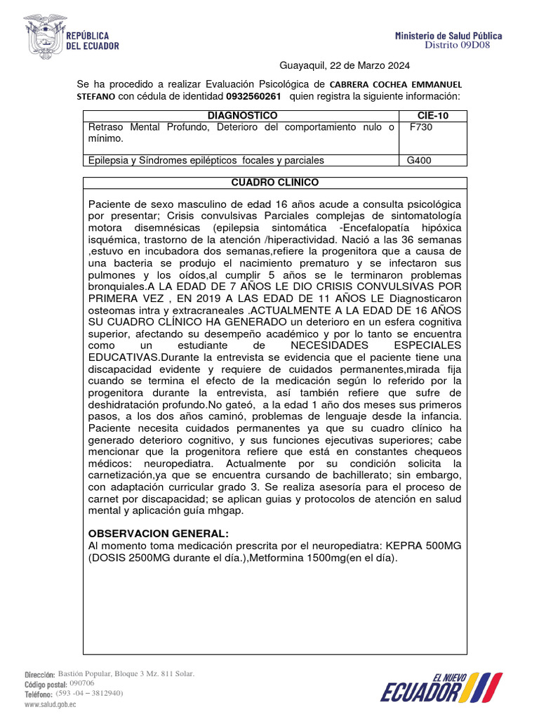 Cabrera Cochea Informe Psicologico-Signed | PDF | Epilepsia ...