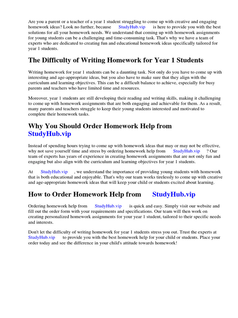 Homework Ideas For Year 1 | PDF | Homework | Worksheet