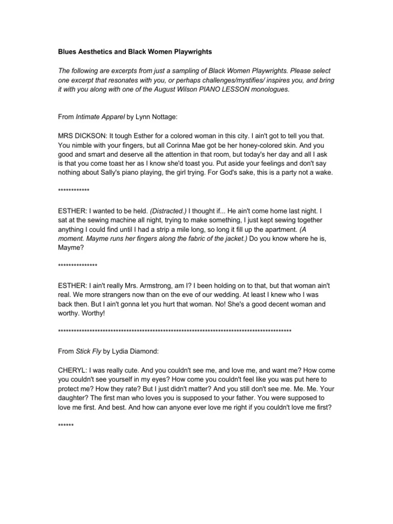 Black Women Playwright Excerpts For Blues Aesthetics Exploration | PDF