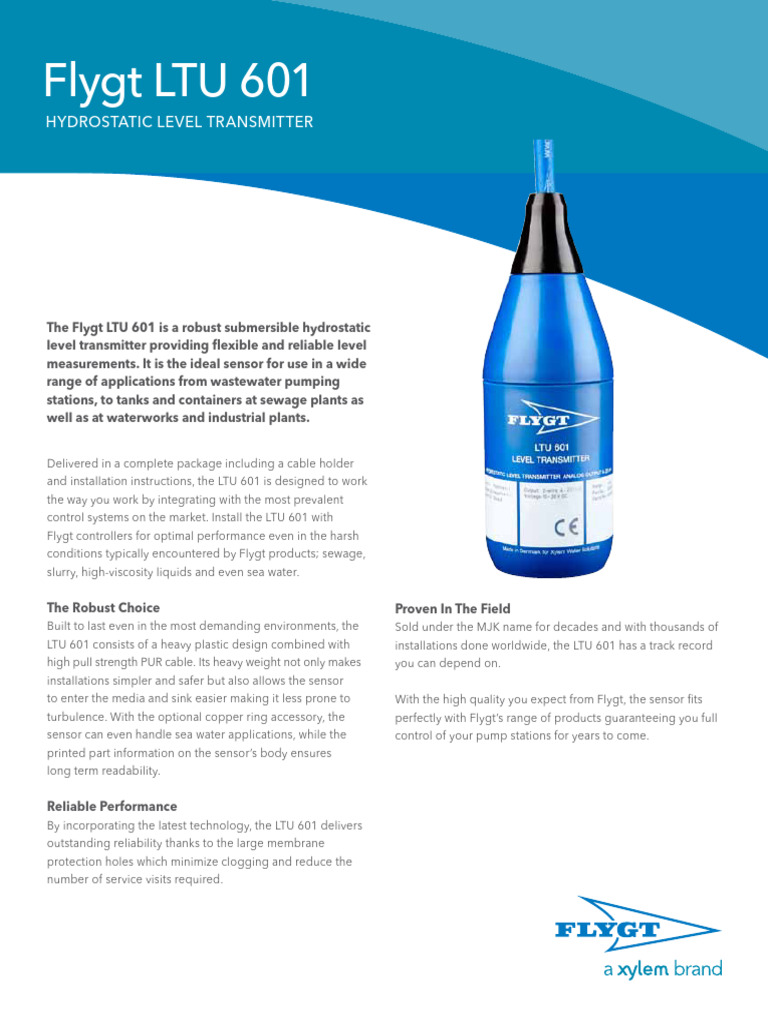 Flygt LTU 601 Level Transmitter Overview | PDF | Sewage | Pumping Station