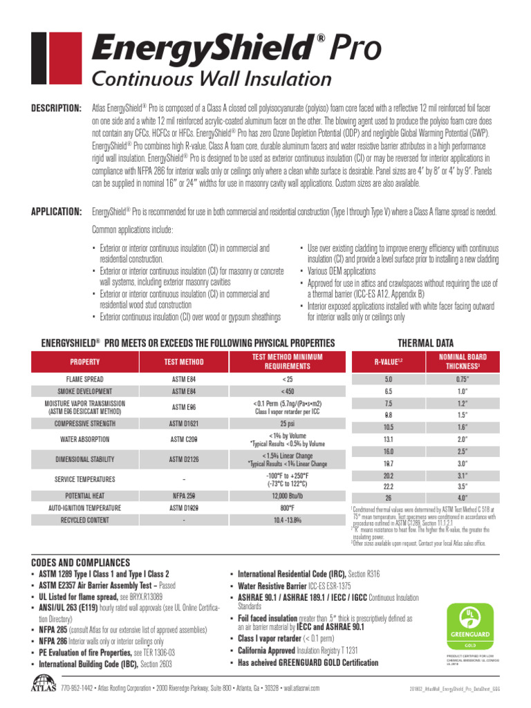 EnergyShield Pro-DataSheet | PDF | Building Insulation | Chlorofluorocarbon