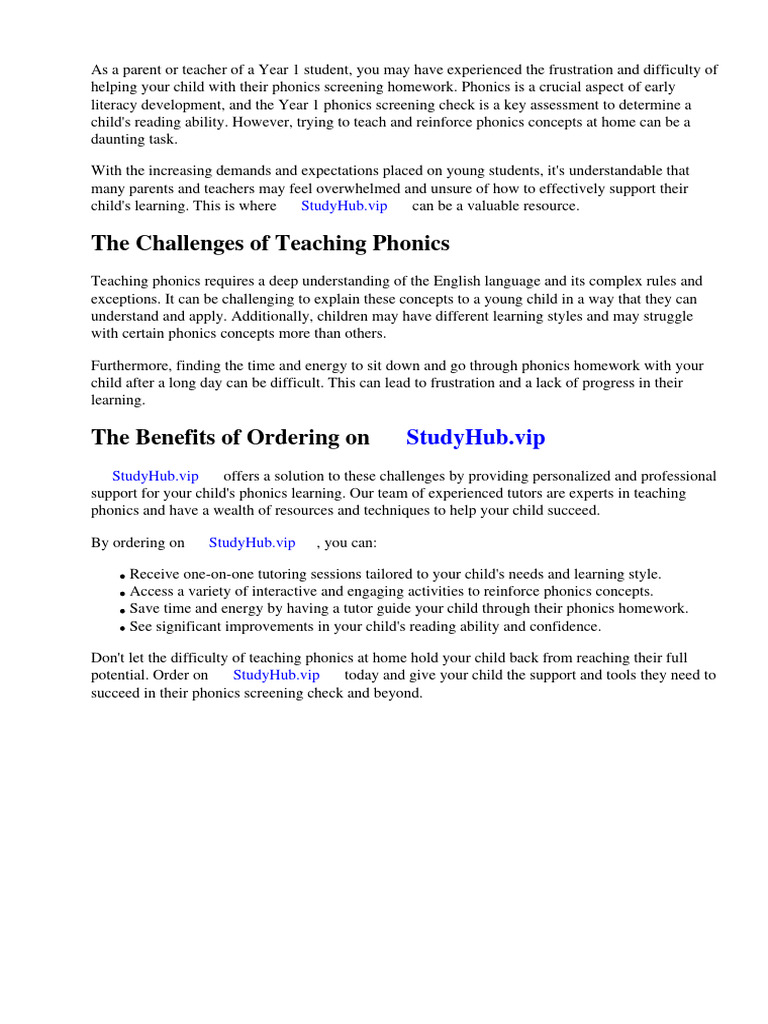 Year 1 Phonics Screening Homework | PDF | Phonics | Learning