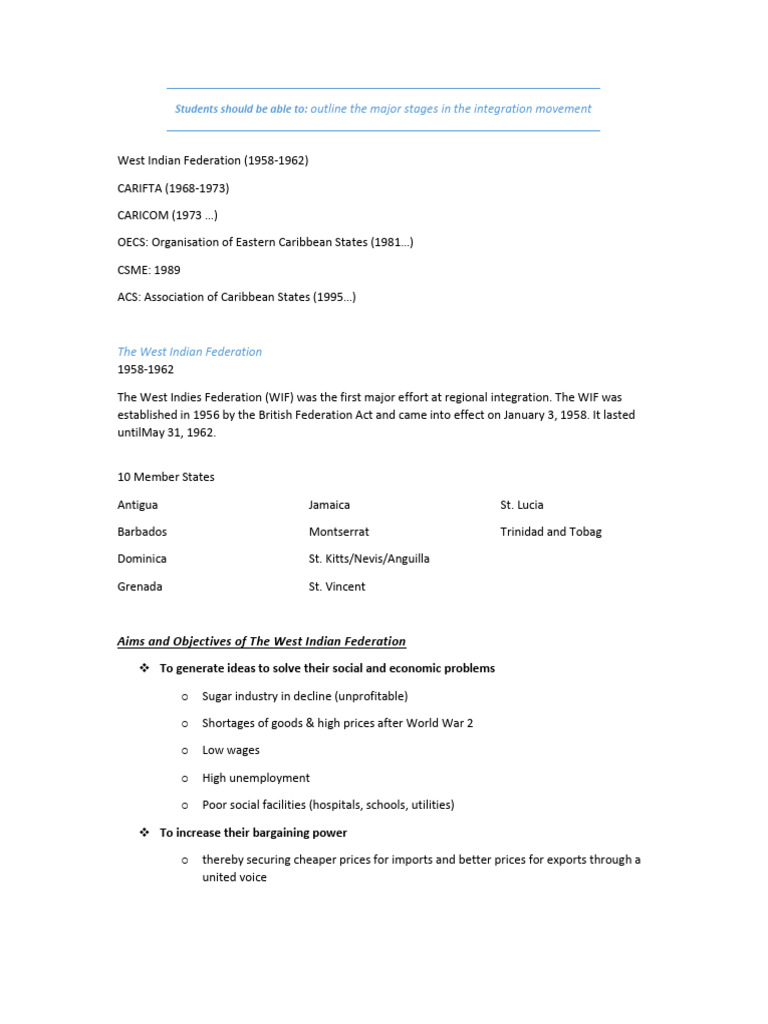 Major Stages in The Integration Movement-6d780 | PDF | Caribbean ...