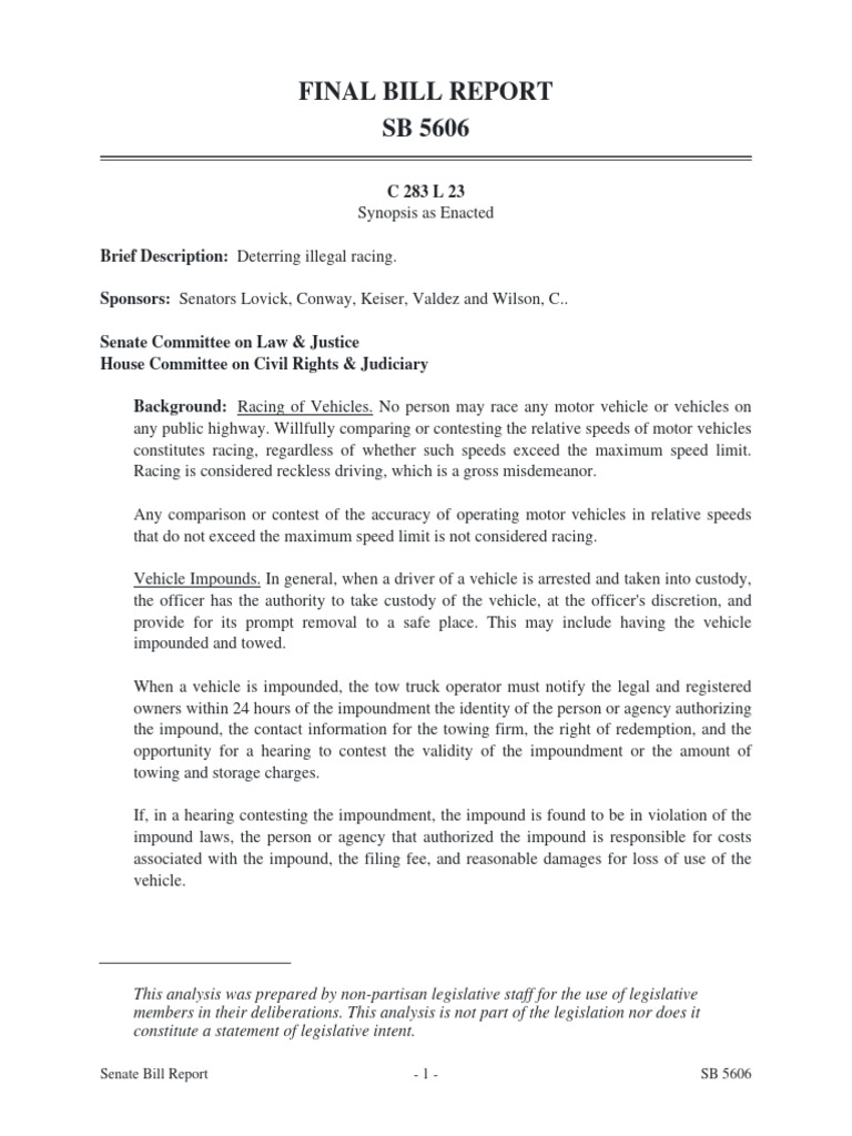 Final Bill Report For S.B. 5606 | PDF | Asset Forfeiture | Search And ...