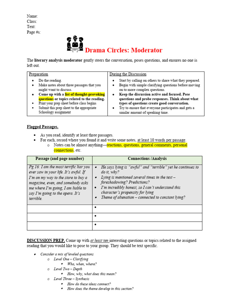Drama Circles Role Preparation Sheet | PDF | Conversation