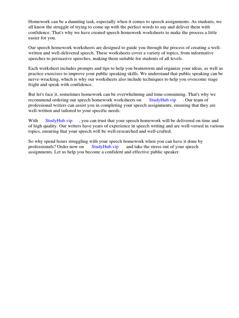 Speech Homework Worksheets | PDF | Worksheet | Public Speaking