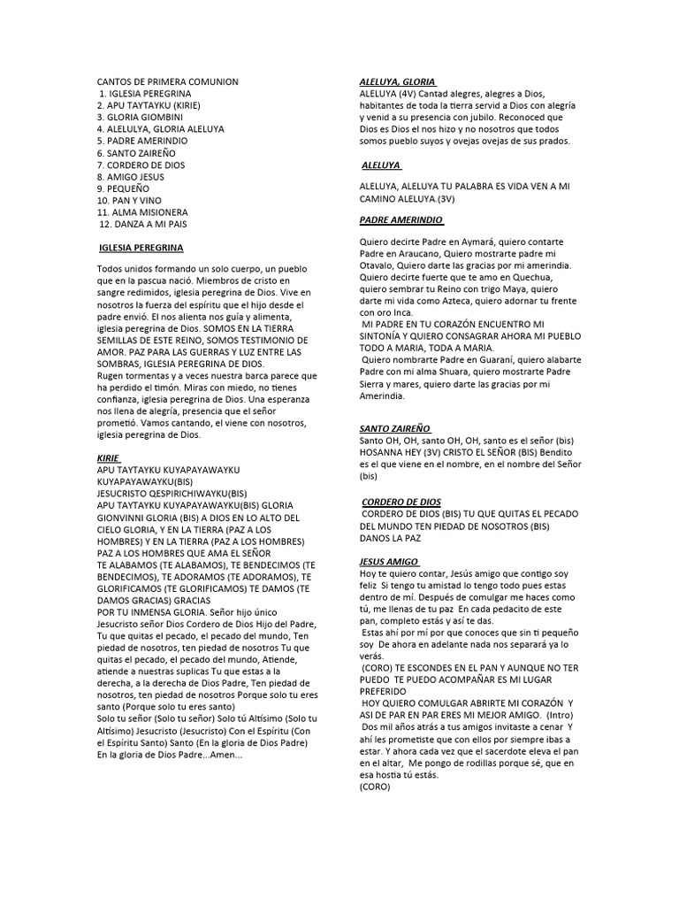 Cantos de Primera Comunion | PDF | eucaristía | Dios el padre
