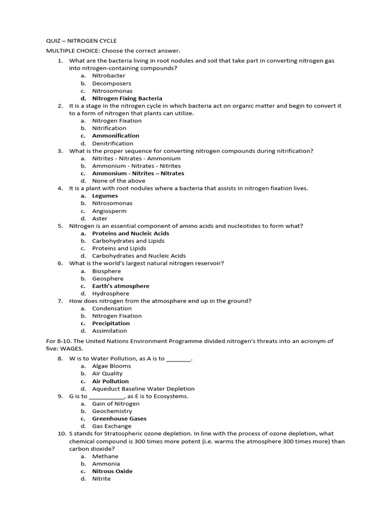 Quiz Nitrogen Cycle | PDF