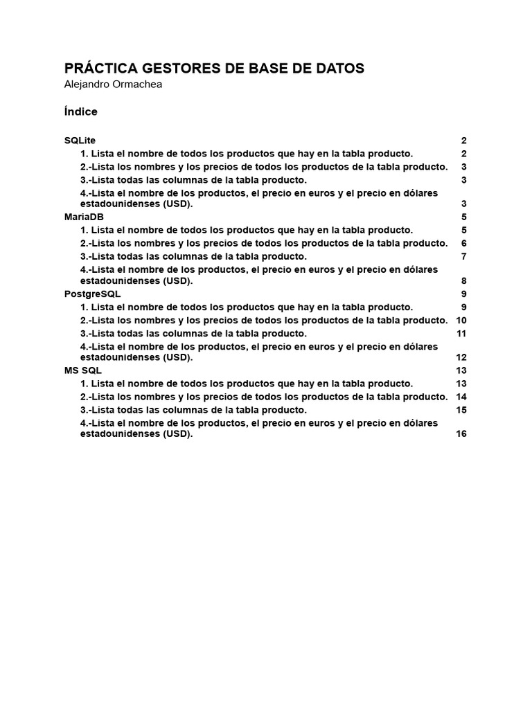 Consultas SQL para Productos en BD | PDF | Bases de datos | Software de gestión de datos