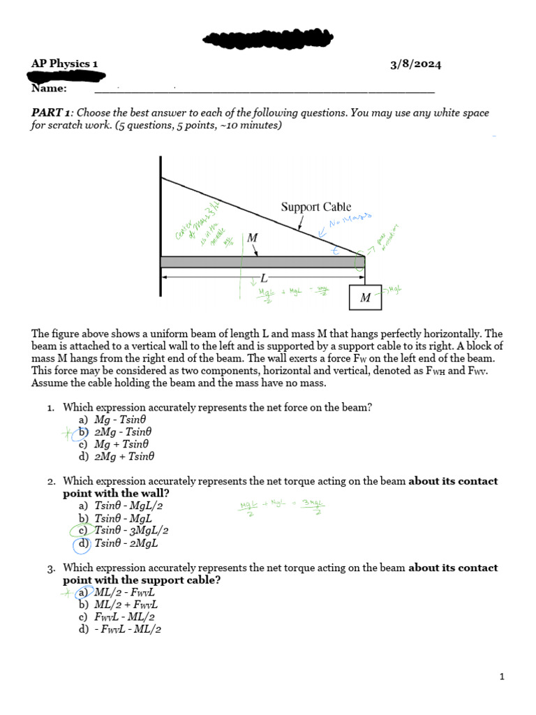 AP Physics WS | PDF | Force | Rotation