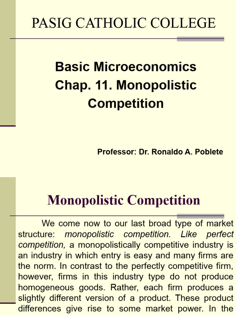 Chap. 11. Monopolistic Competition | PDF | Monopoly | Profit (Economics)
