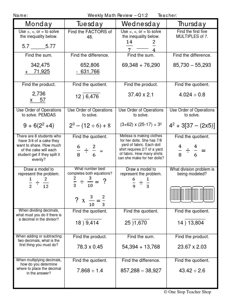 2 Math Review Q1 (Dividing - Operations W Decimals) | PDF | Division ...