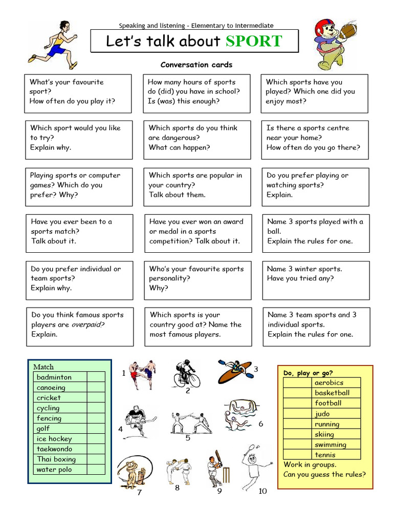Sports Conversation Cards for Learners | PDF | Sports | Entertainment