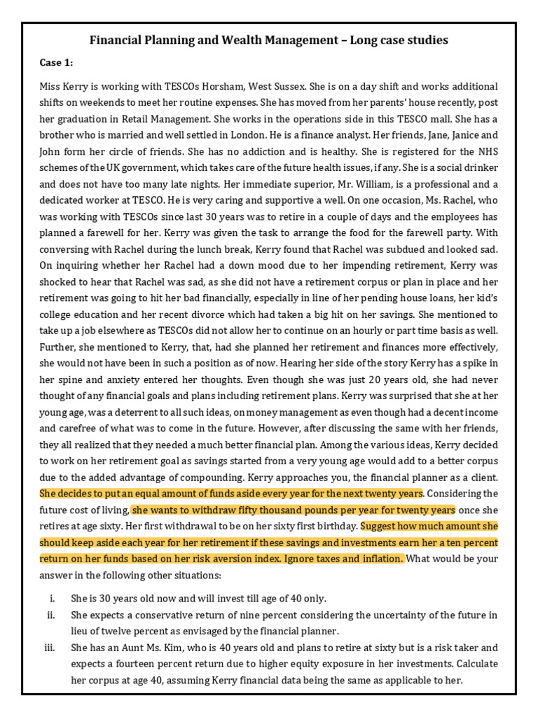 Financial Planning Case Studies for Retirement | PDF | Cost Of Living ...