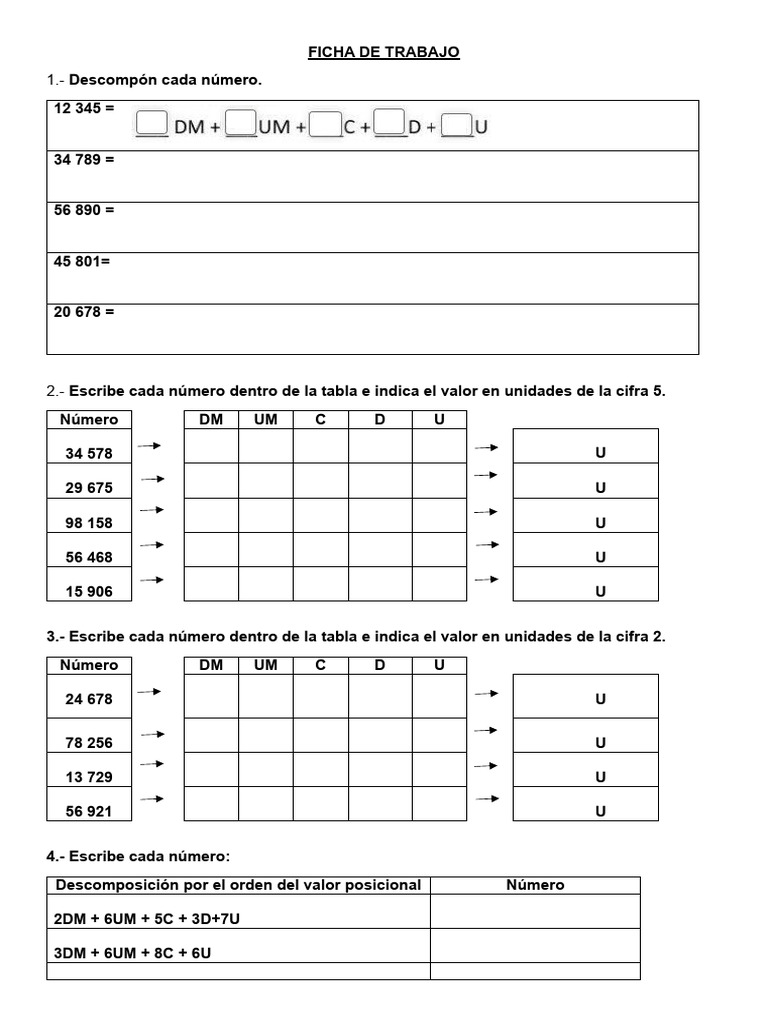 Ficha De Trabajo Decena De Millar Pdf