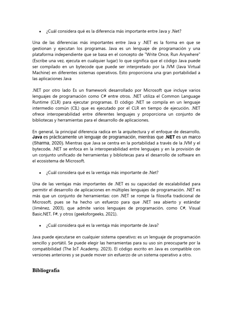 La Diferencia Entre Java y | PDF | .NET Framework | Java (lenguaje de ...