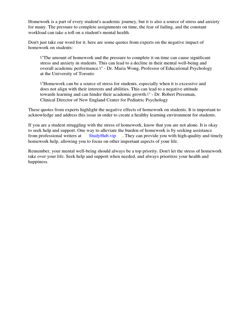 Homework Causes Stress Quotes | PDF | Homework | Teachers