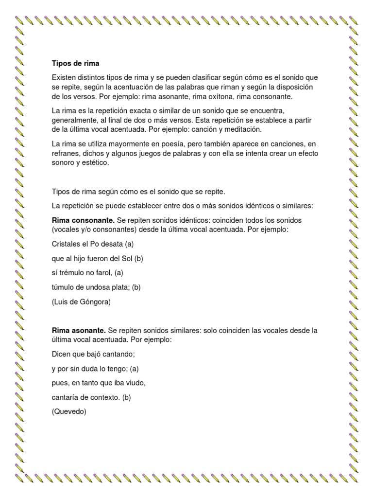 Tipos de rima | PDF | Poesía | Rima