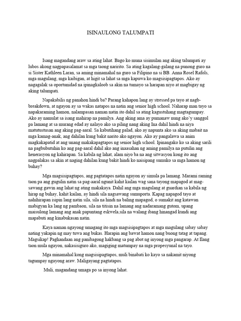 Halimbawa NG Isinaulong Talumpati | PDF
