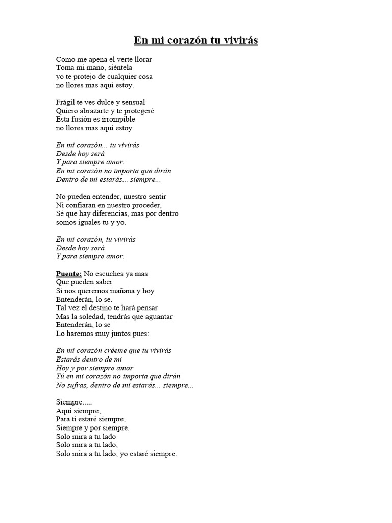 En Mi Corazón Tu Viviras (TARZAN) | PDF | Autosuperación | Poesía