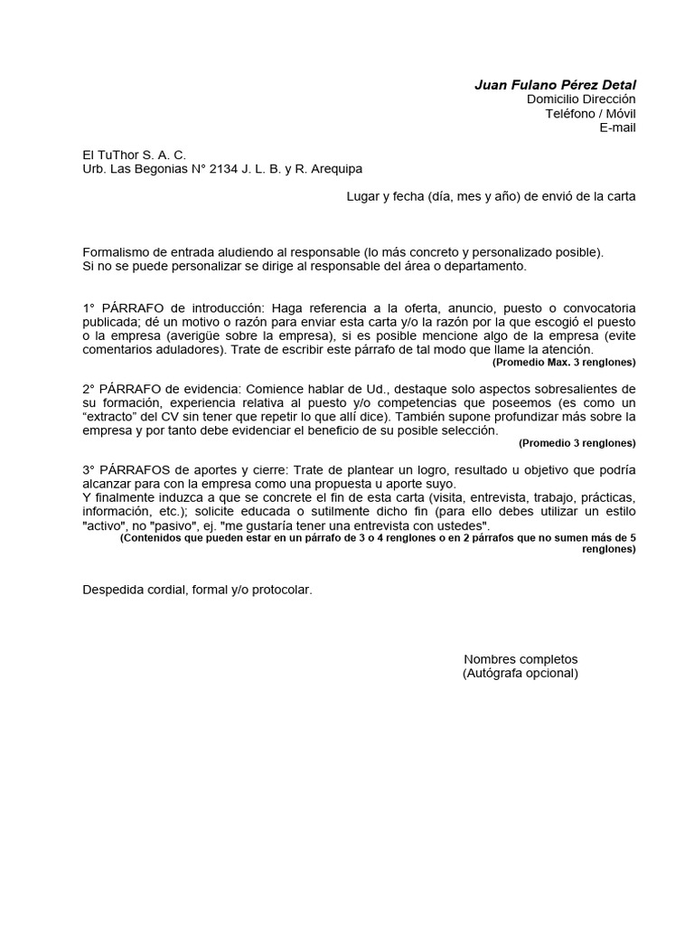 Formato # 3b Modelo Instructivo de Carta | PDF