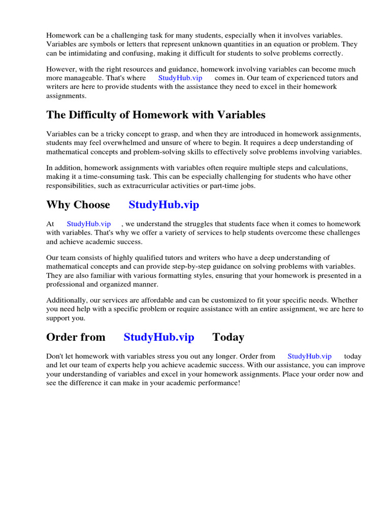 Homework Variables Worksheet | PDF | Worksheet | Mathematics