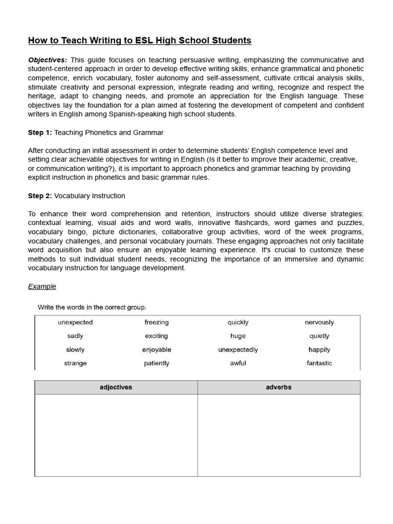 How To Teach Writing To ESL High School Students | PDF | Vocabulary ...