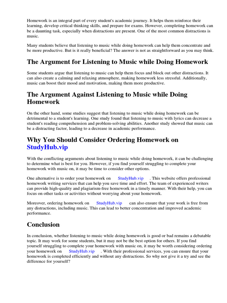 Is It Good To Do Homework With Music On | PDF | Homework | Essays