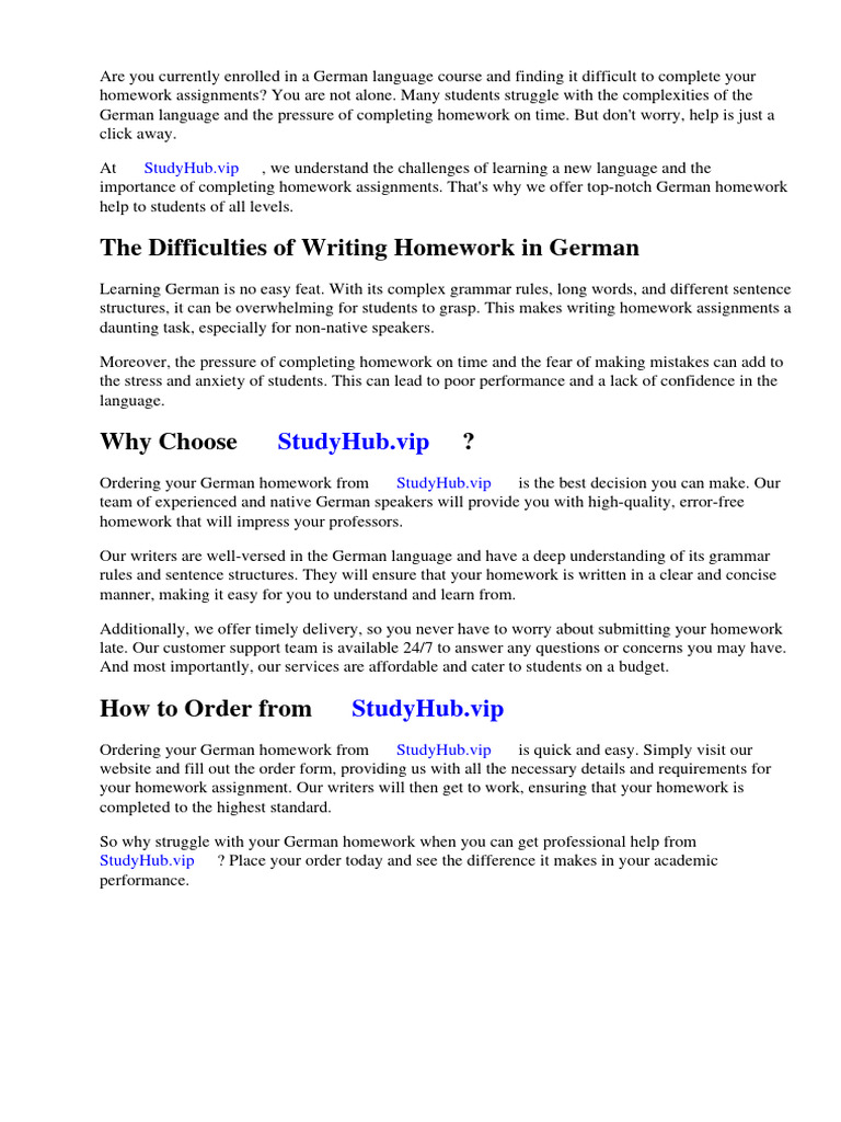 To Do Homework in German | PDF | Homework | Essays