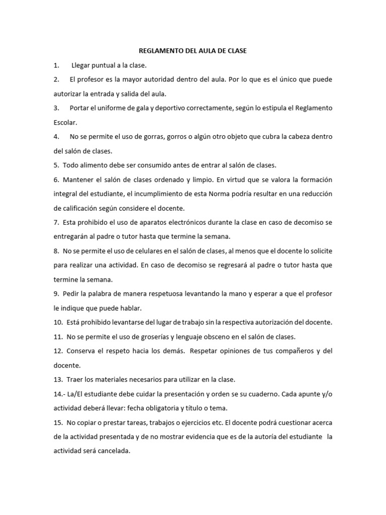reglamento de clase | PDF