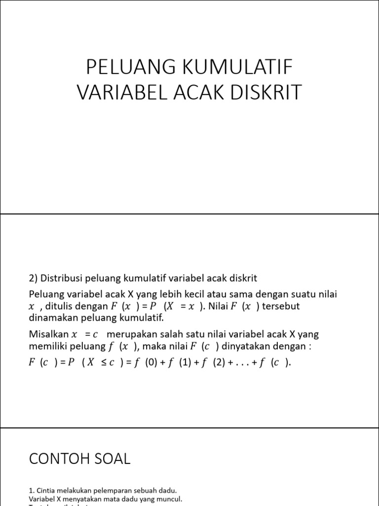 Peluang Kumulatif Variabel Acak Diskrit | PDF | Dewasa Muda