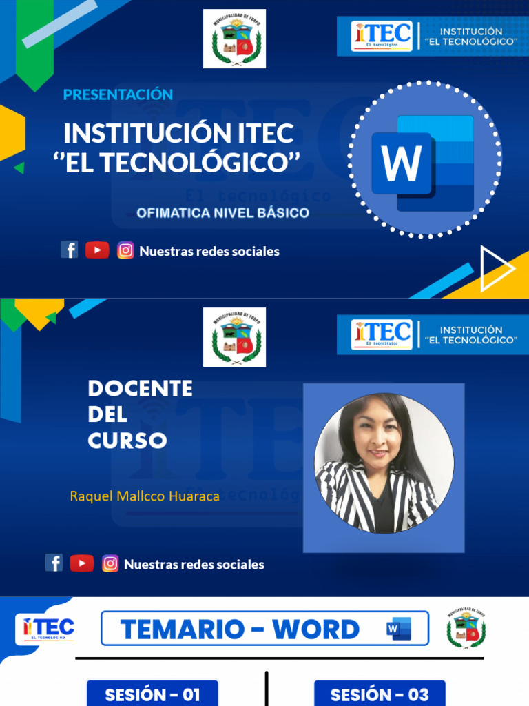 Ofimatica Nivel Basico - Word Clase #01 - Institucion El Tecnologico | PDF