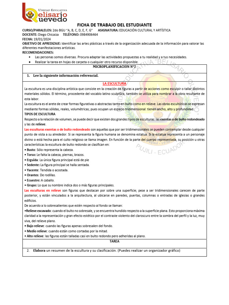 Eca Ficha Pedagógica 2bgu | PDF | Escultura