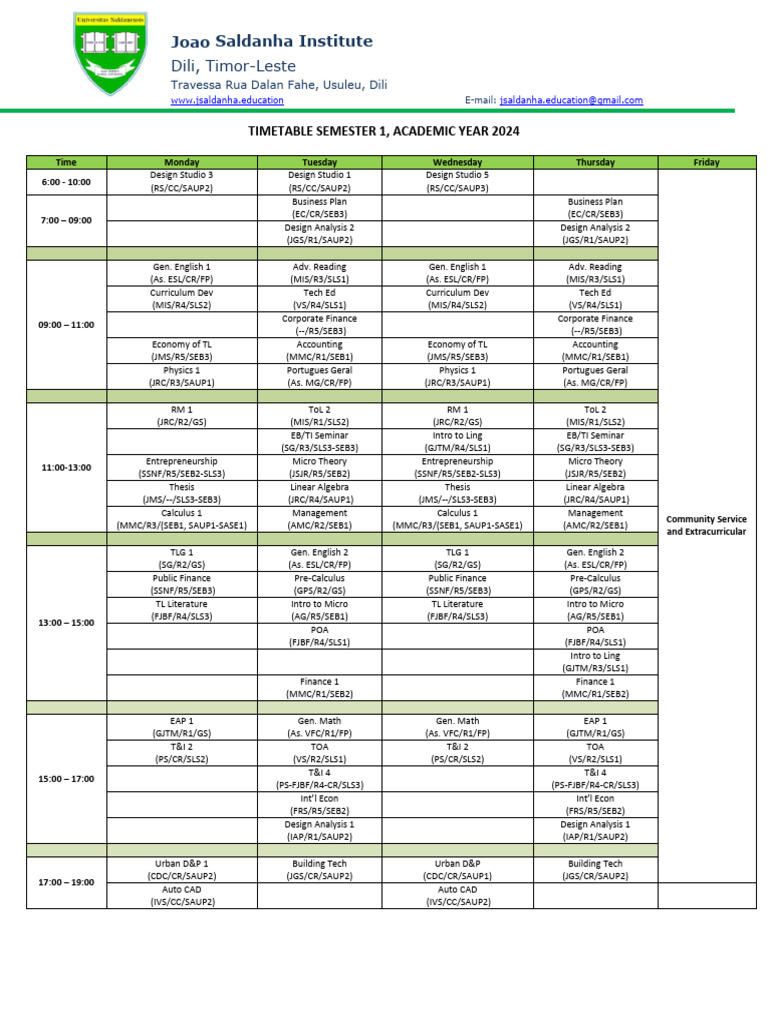 TIMETABLE SEMESTER 1 2024 - MARCH 5-Rev 2 | PDF | Economies