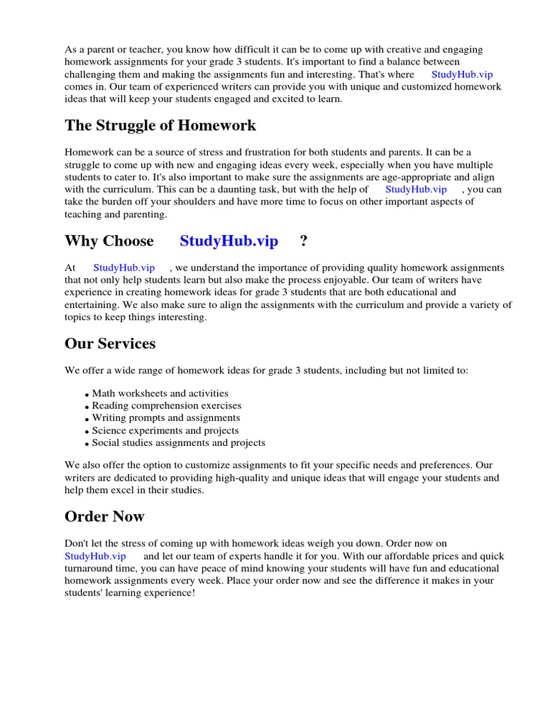 Homework Ideas Grade 3 | PDF | Homework | Worksheet